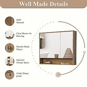 Bumblr Bathroom Medicine Cabinet with Mirror, Bathroom Wall Cabinet with Storage Over Toilet, Medicine Cabinet Organizer with 2 Doors for Laundry Room, Entryway, Bedroom, Dark Woodgrain, 36" x 30"