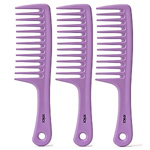 xnicx 3pcs Wide Tooth Comb Set,Detangling Hair Comb for Curly,Wet,Thick Hair,Hair Brush Shower Comb Detangler Hair Wide Comb with Care Handgrip Comb Styling Comb for Women,Men Macaron Purple