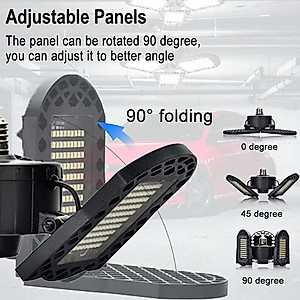 HengBo LED Garage Light, 80W Deformable Aluminum Bright Garage Ceiling LED Light with 3 Adjustable Panels, 8000LM 6500K Daylight E26 Base Trefoil Lamp with Light Socket for Garage, Warehouse, Workshop