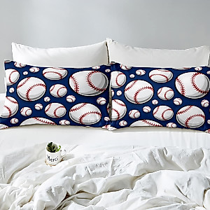 Baseball Sheet Set Sports Theme Bedding Set for Kids Boys Girls Teens 3D Blue Ball Pattern Bed Sheets Breathable Baseball Games Bed Sheet Set Room DecorBed Set Full Size