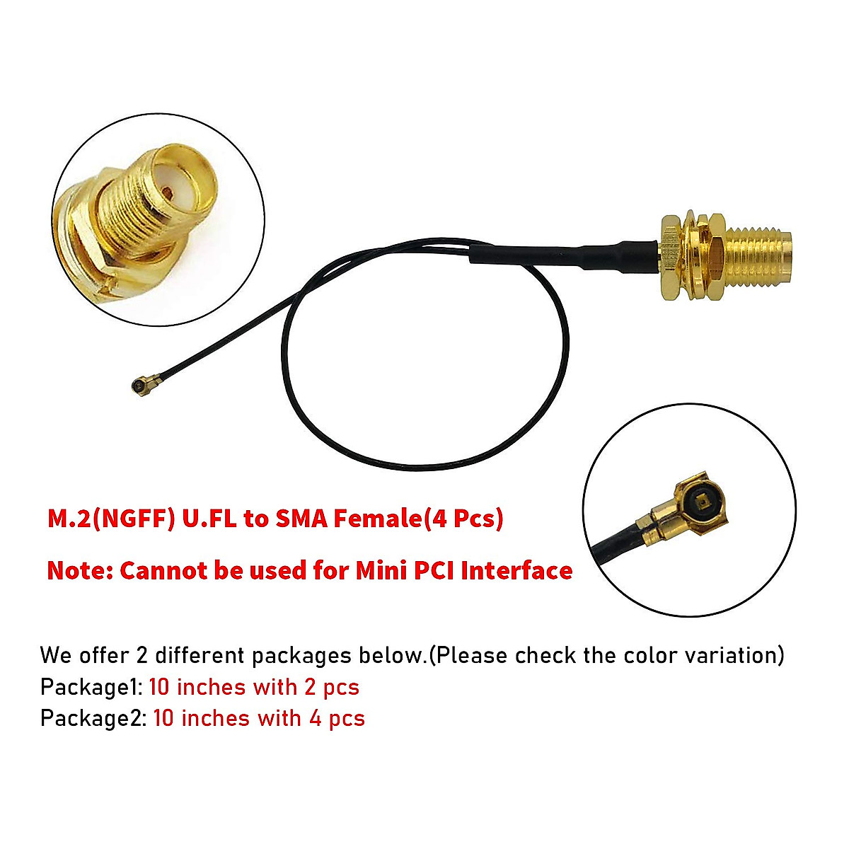 Tenmory U.FL to SMA M.2 NGFF UFL to SMA Female MHF4 IPX4 IPEX4 Ipex Connector Pigtail Antenna Extension Cable (10 inches (4 Pcs))