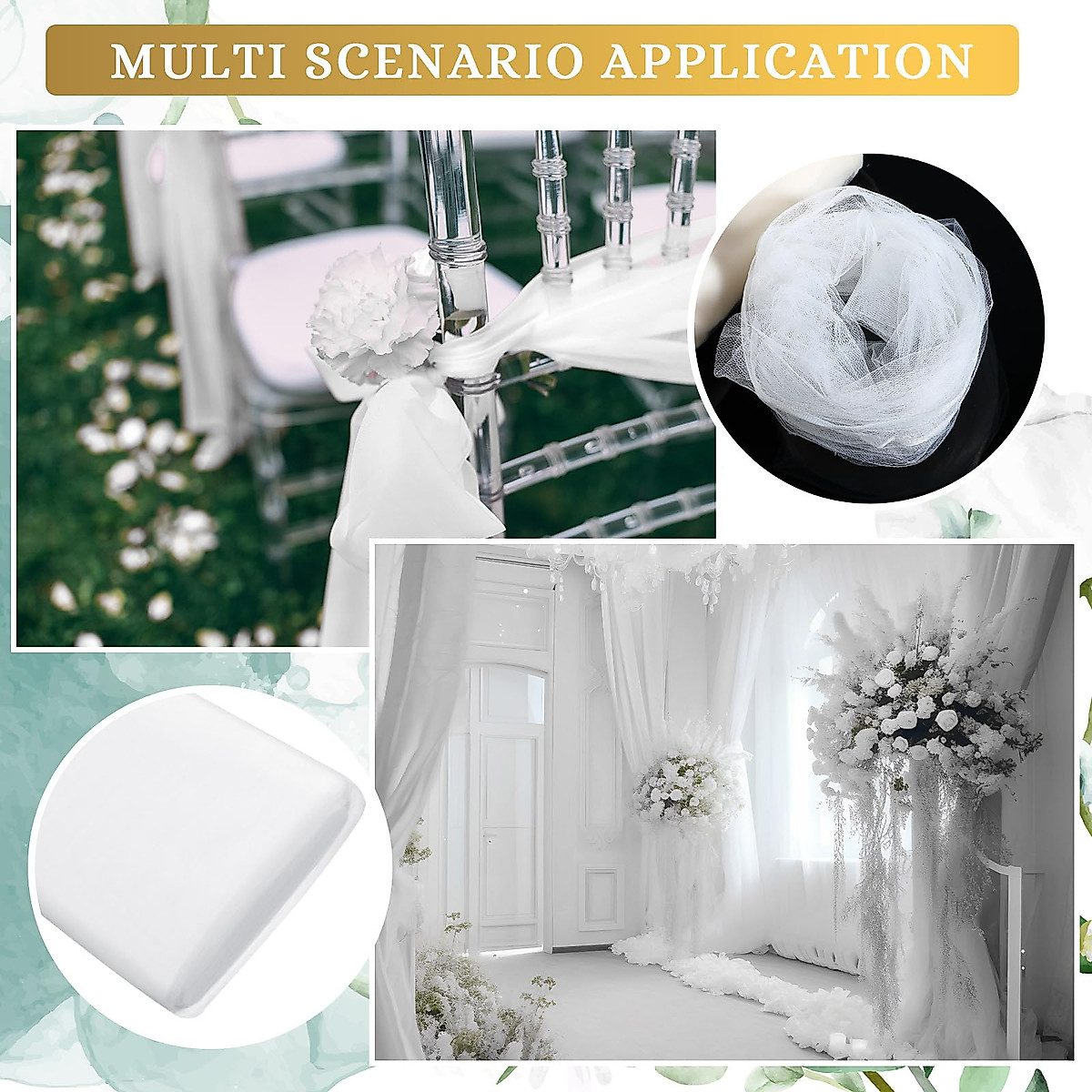 Timgle Tulle Fabric Rolls Bulk 54 Inch by 100 Yards (300 Ft) Tulle Ribbon Netting Fabric Spool Bolt for DIY Crafts Tutu Skirt Christmas Baby Shower Birthday Party Wedding Decorations(White)