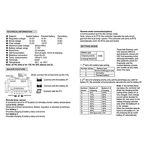 10A Duo Battery Solar Panel Charge Controller Regulator 12/24V for dual battery