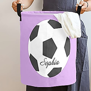 Sport Soccer Large Storage Basket Personalized Laundry Hamper with Name Bathroom Home Decor Collapsible Round Storage Bin Boxes Clothing for Gift