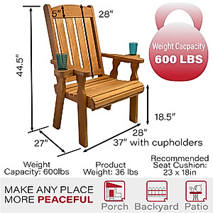 Amish Casual Heavy Duty 600 Lb High Back Mission Treated Patio Chair with Cupholders (Cedar Stain)