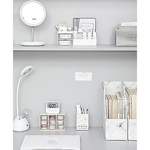 ICCGBHGO Cosmetic Organizer, Makeup Skincare Small Vanity Desk Accessories Dresser Countertop Beauty Organizer Holder Storage Case Display Box with Drawer for Bathroom Office Supplies White.