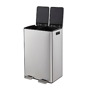 Casa Andrea Milano 15-Gallon Hands-Free Dual Compartment Recycling Kitchen Step Trash Can with Soft-Close Lid, Plastic Inner Buckets