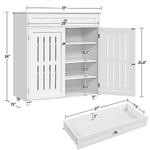 Topeakmart Wood Shoe Cabinet, Shoe Rack with 1 Big Drawer & 4 Storage Shelves, Shoe Storage Cabinet with 2 Louvered Door, for Entryway Living Room, White