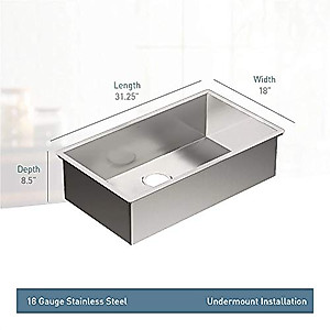 Moen G18180 1800 Series 31-Inch x 18-Inch Undermount 18 Gauge Stainless Steel Kitchen Single Bowl Sink Stainless Steel