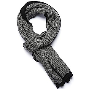 Mio Marino Mens Premium Winter Scarf, Soft Knit Scarves - Black & White - One Size