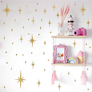 Star Wall Stickers Girls Room Wall Decals (116pcs) Sparkle Wall Sticker Stick and Peel Stars Stickers-6 Sizes