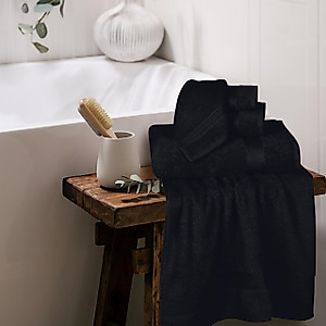 Elvana Home Ultra Soft 6 Pack Cotton Towel Set, Contains 2 Bath Towels 28x55 inch, 2 Hand Towels 16x24 inch & 2 Wash Coths 12x12 inch, Ideal for Everyday use, Compact & Lightweight - Black