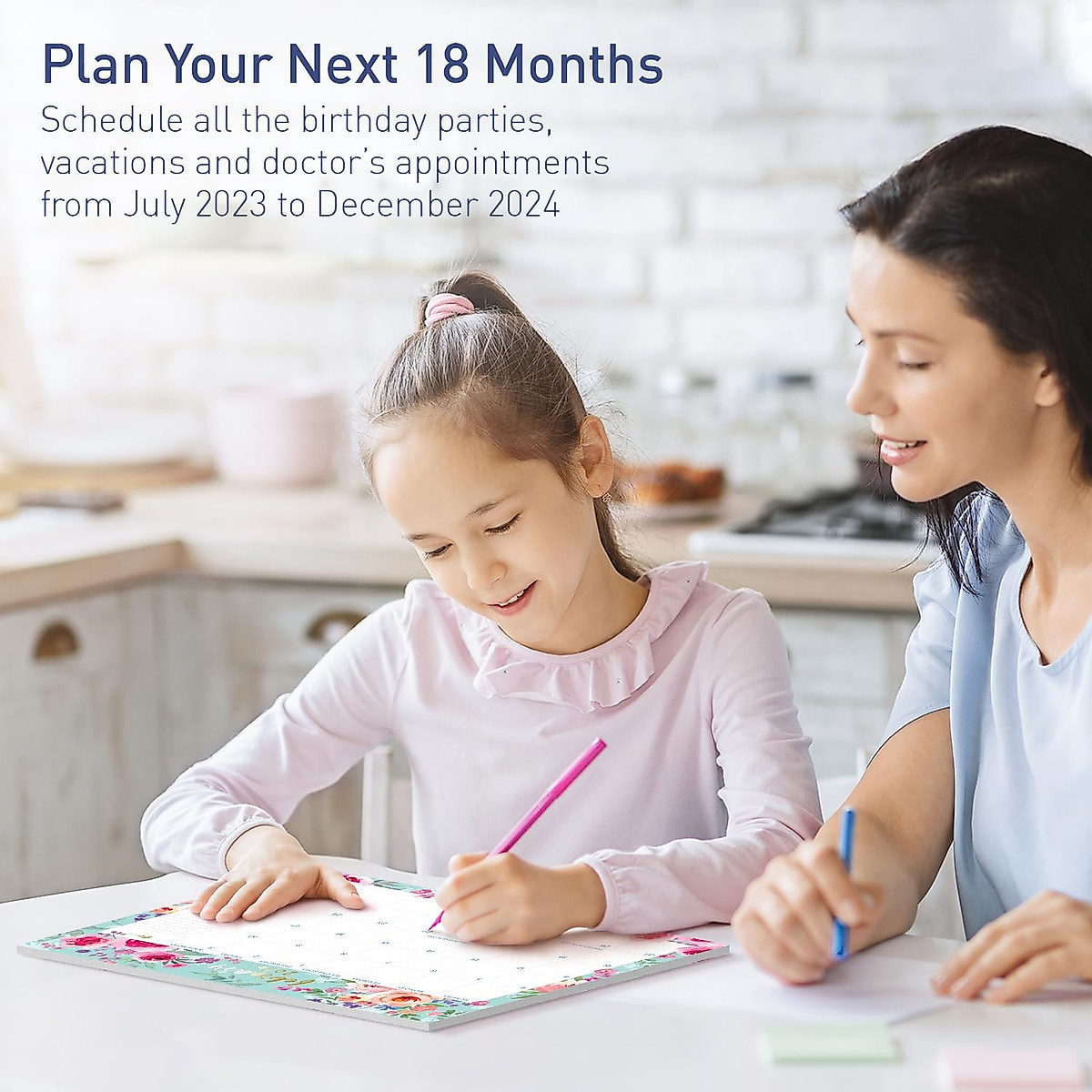 S&O Watercolor Floral Large Tear-Away Table Calendar 2024 - Desktop Calendar Runs from Now to Dec - 12x17in