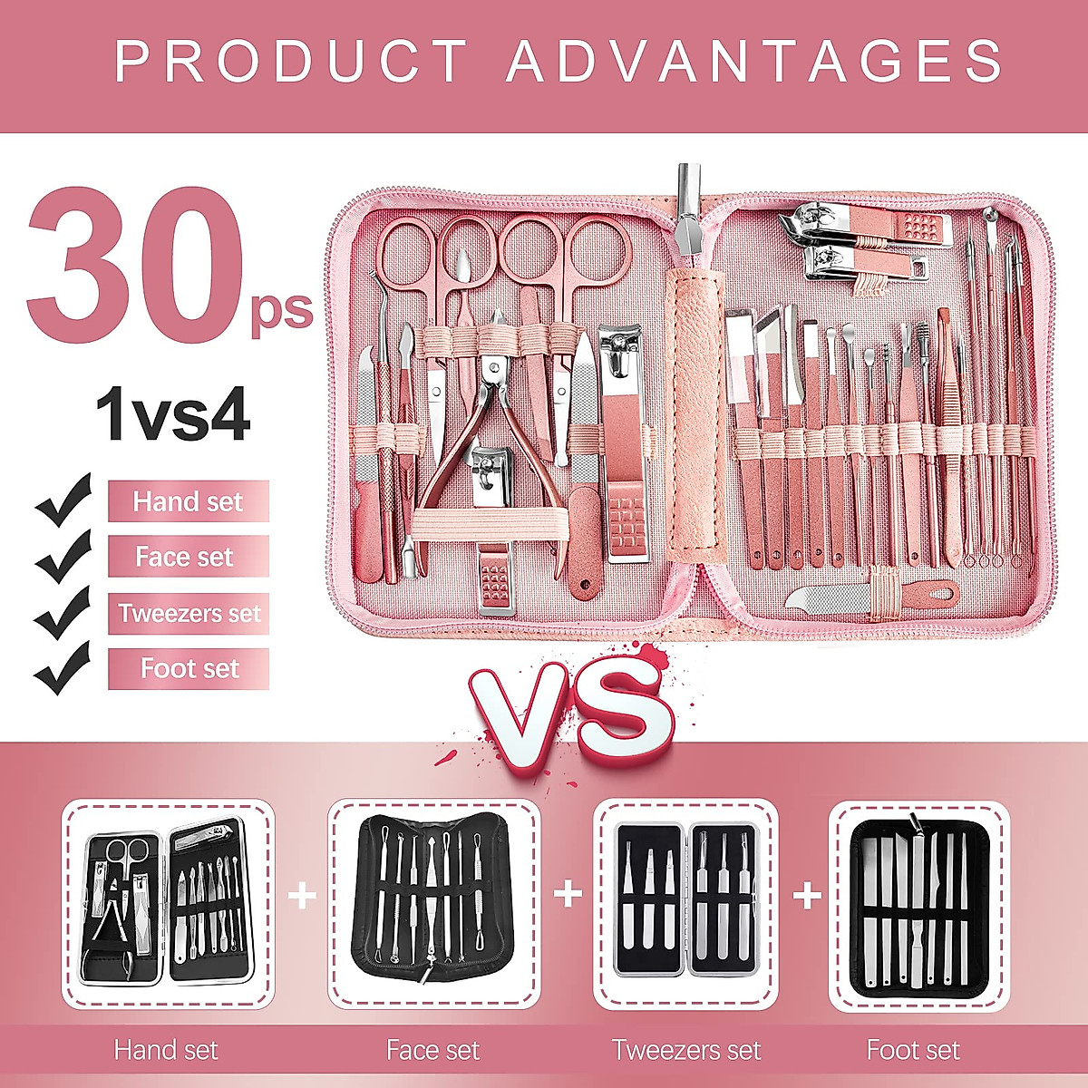 Manicure Set 30 in 1 Nail Clipper set, REDFLOW nail clippers, fingernail & toenail clippers, Manicure Tools, pedicure tools, Suitable for Travel Manicure Kit, Nail Set Kit With Everything Profe