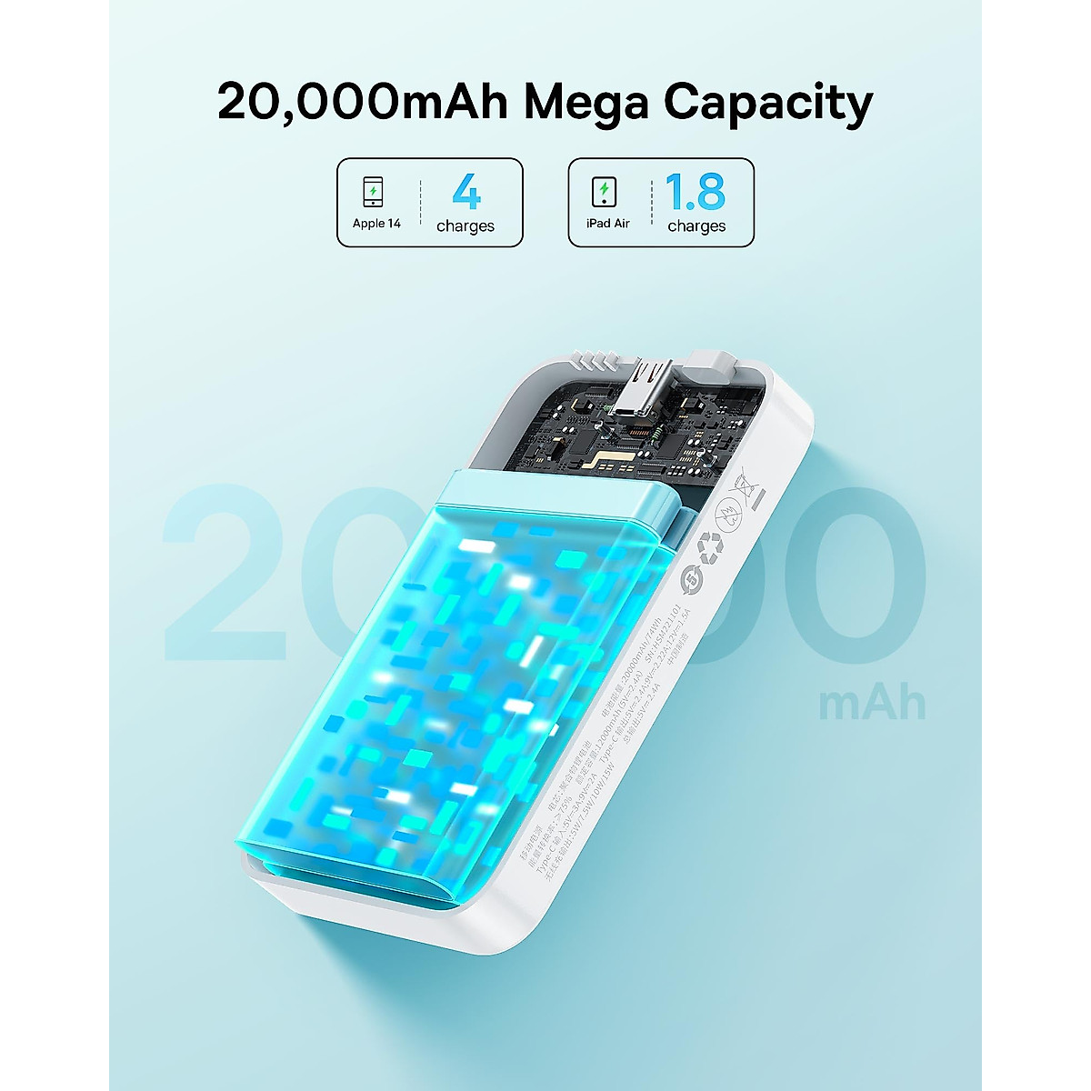 Baseus for MagSafe Battery Pack 20000mAh,PD 20W Portable Charger Power Bank,Wireless Magnetic Power Bank Fast Charging with USB-C Cable, for iPhone 14/13/12 Series and AirPods 3/2/Pro,White