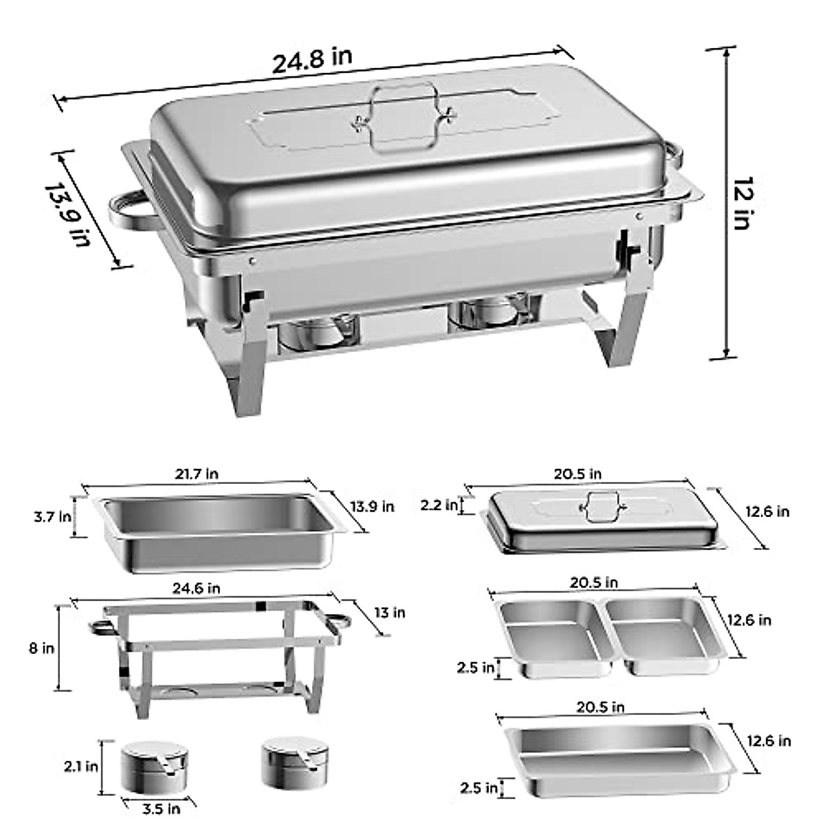 Famistar 6 Packs Buffet Chafer Set - Stainless Steel 4 Round Chafing Dish + 2 Rectangular Chafers Foldable Frame Full Size with 2 Half Size Pan - Buffet Catering Dinner Serving Buffer Warmer Set