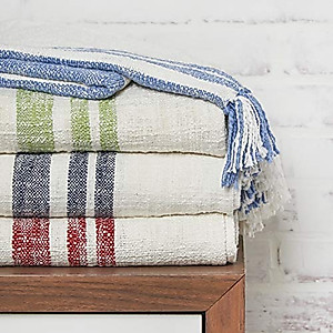 carol & frank Morgan Ink Throw Blanket Modern Fringe Stripes Blanket Soft Cozy for Couch Sofa Bed 50x60 inches Indigo