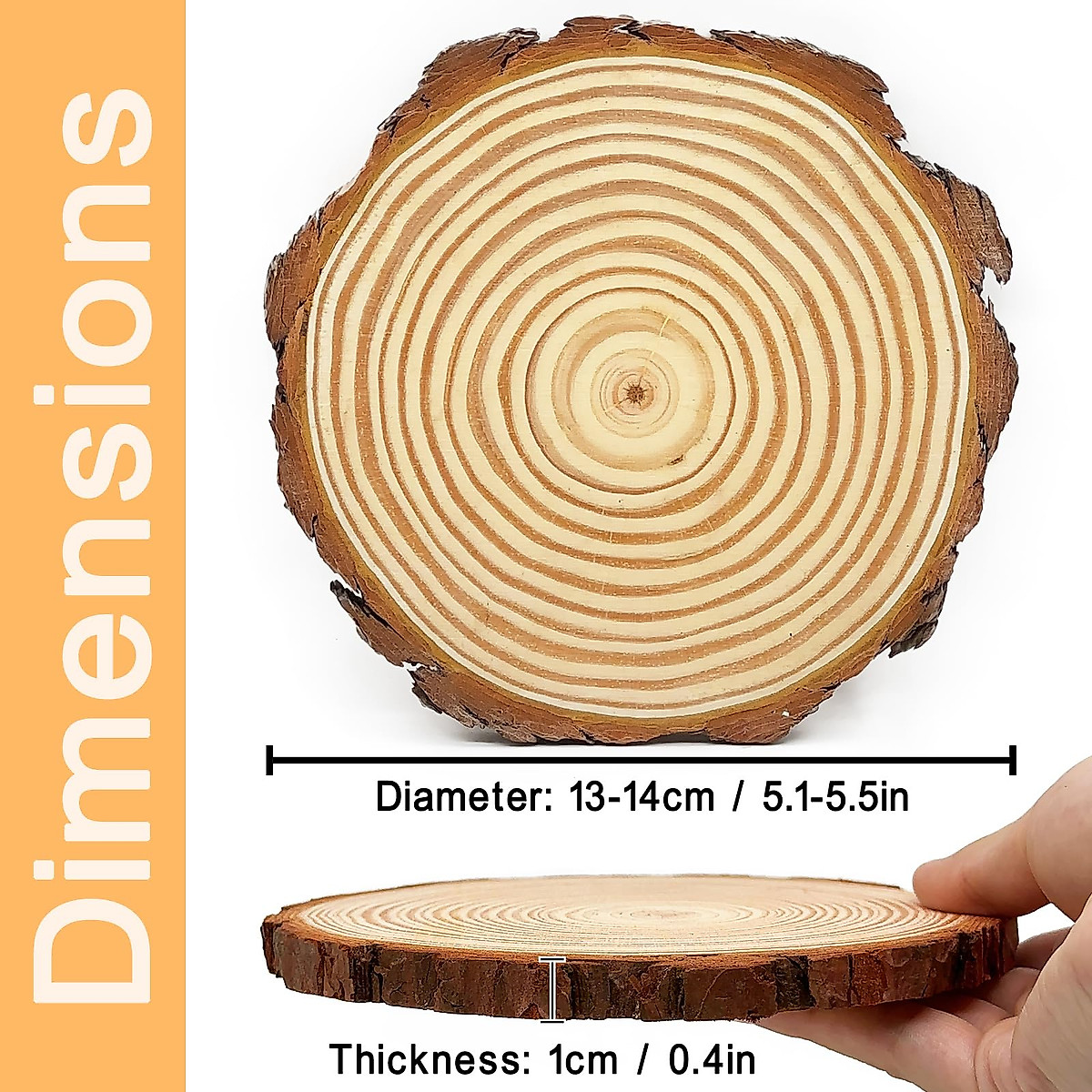 DSYIL 10 PCS Unfinished Wood Slices Bulk, 5.1-5.5 Inch Round Craft Wood Circles with Tree Bark,Christmas Ornaments Wood for Crafts Rustic Wedding Centerpieces Decoration