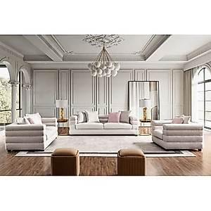 Acanva Modern Sofa with Channel Tufting and Soft Pocket Coil Cushions, Small Space Living Room Furniture, 89”W Couch, White Teddy Velvet