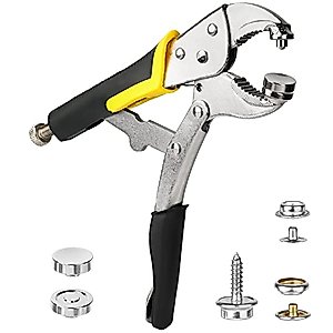 Heavy-Duty Snap Fastener Pliers (Adjustable Setter, 2 Interchangeable Dies) Snap Installation Set Hand Tools for Fastening, Replacing Metal Snaps, Repairing Boat Covers, Canvas