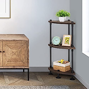 3 Tier Corner Shelf Stand Wood Corner Display Rack Small Industrial Corner Standing Storage Shelf Bookshelf Plant Stand for Small Space Bedroom Living Room Kitchen Brown