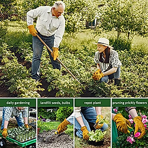 Work Gloves Leather Gardening Gloves: Men Garden Gloves with Mesh Lining Soft Thorn proof Heavy Duty for Ranch Lawn Farm Yard Trimming Pruning Roses Home Improvement Working Glove Mens Gift X Large