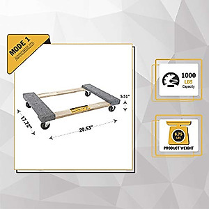 Olympia Tools Furniture Dolly for Moving, 1000 LB Capacity, 18 x 30 in, Fully Asembled, FSC Acacia Wood (Single Pack)