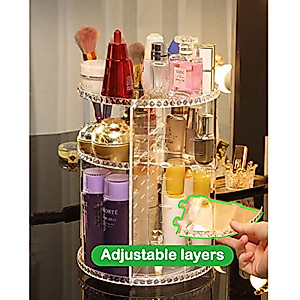 COMODID Makeup Organizer, 360 Degree Rotating Adjustable Cosmetic Storage Display Case with 8 Layers Large Capacity, Crystal Clear