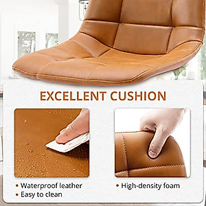 LUE BONA Indoor/Outdoor Faux Tufted Leather Dining Chairs, Urban Armless Upholstered Checkered Pattern Leather and Metal Legs, for Kitchen Island, Restaurant, Coffee Shop, 18" Set of 4, Whiskey Brown