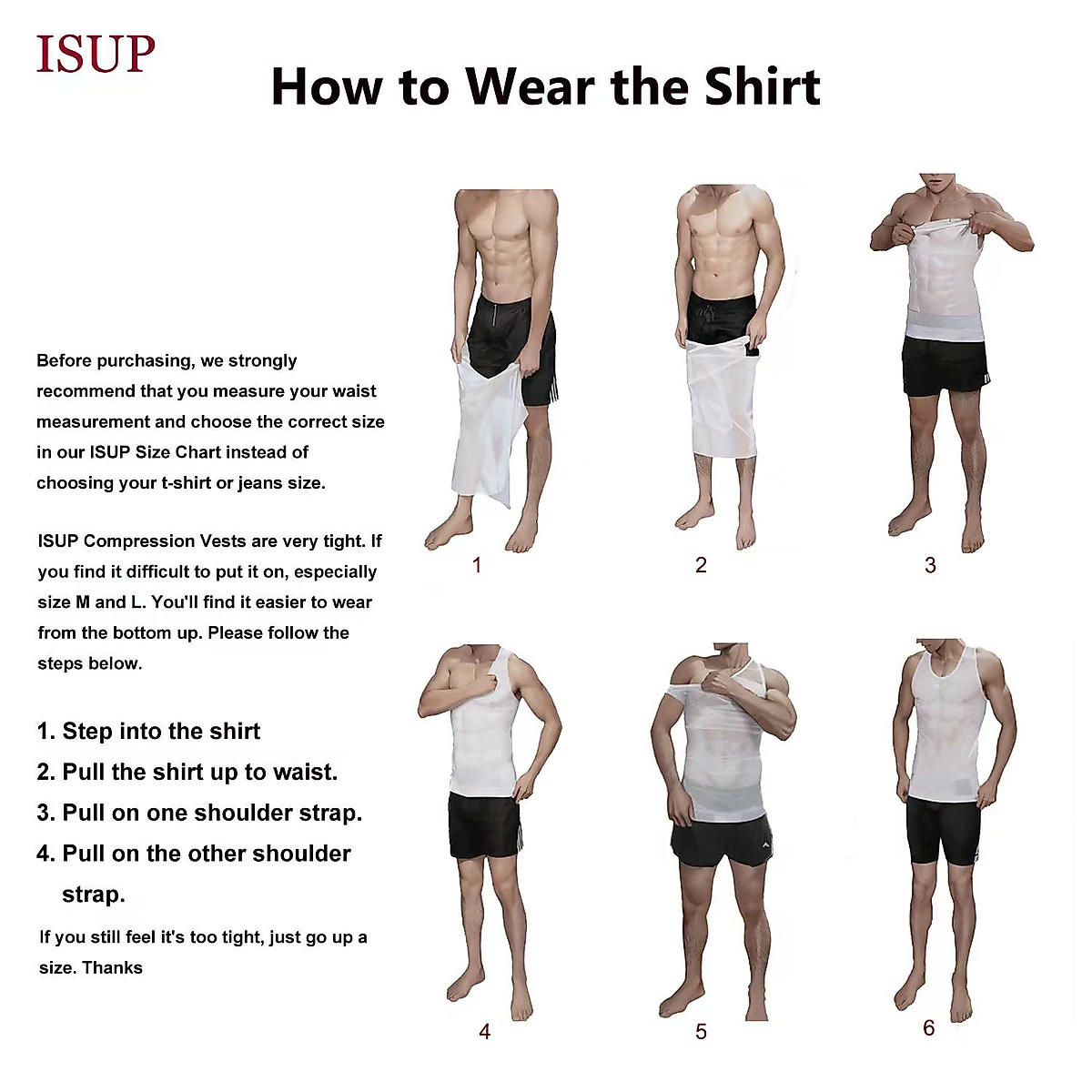 ISUP Mens Compression Shirt Slimming Undershirt Shapewear Body Shaper Chest Compression Tummy Control Tank Top Black