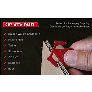 Cardinal Safety Box Cutter with Concealed Stainless Steel Blade, Package Opener Plastic Cutter for Box, Carton, Shrink Wrap, Plastic Straps (Red, Pack of 5)