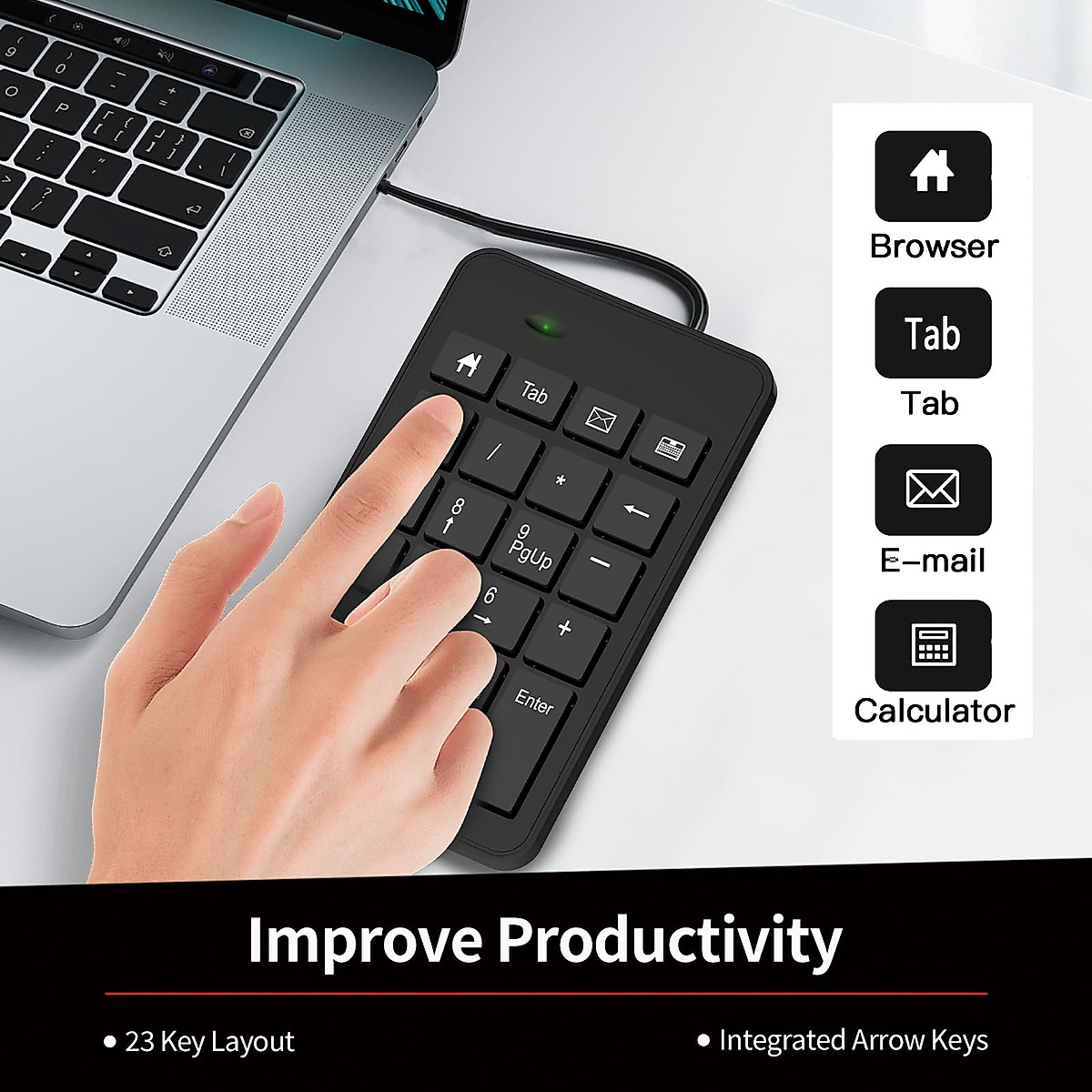 LOONASA Wired USB C Number Pad - 23 Keys Type C Numeric Keypad Upgraded Version of 10 Key USB Keyboard Financial Accounting Numpad Compatible for Laptop, PC, MacBook, Notebook, Desktop,Surface Pro