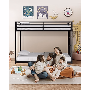 Twin Over Twin Bunk Bed - LifeSky Metal Low Profile Bunkbed with Side Ladder Black
