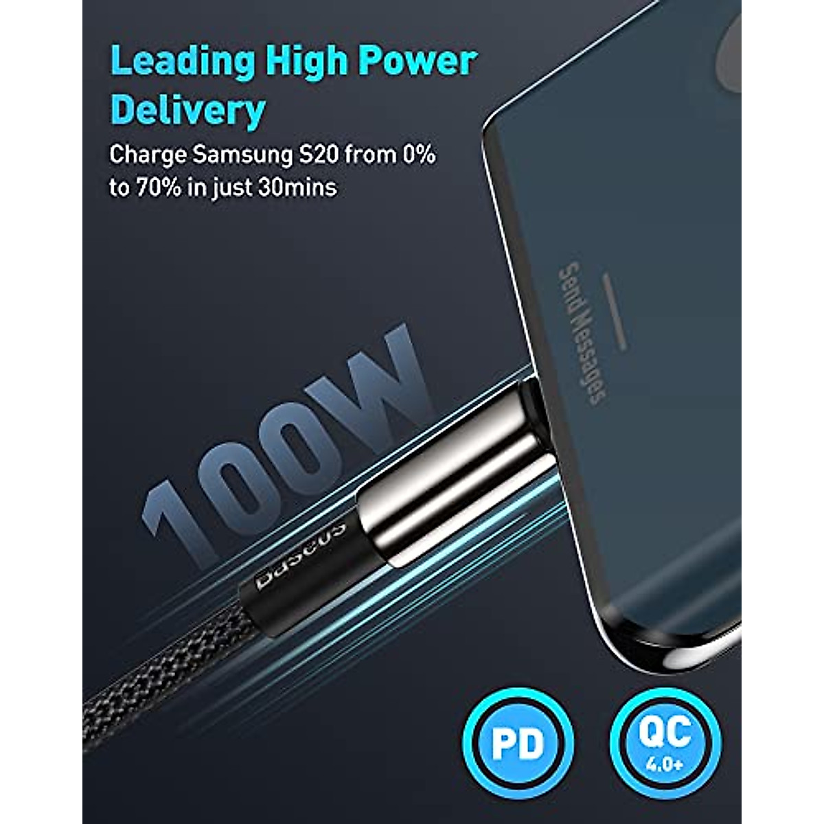 USB C Cable, Baseus 100W PD 5A QC 4.0 Fast Charging USB C to USB C Cable, Zinc Alloy Nylon Braided Type C Data Cable for Samsung S21 S20+ S10 Note 10 iPad Pro MacBook Pro Google Pixel and more (3.3ft)