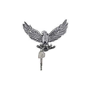 Handcrafted Nautical Decor Rustic Silver Cast Iron Flying Eagle Decorative Metal Talons Wall Hooks 6"