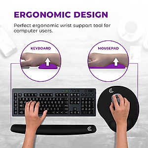 4pc Premium Wrist Rests for Keyboard and Mouse Pad Set - Memory Foam Cushion, Black - Ergonomic Wrists Hand Arm Rest Support for Laptop Computer Desk and Gaming - Carpal Tunnel Syndrome Relief