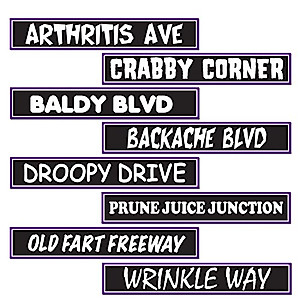 Beistle S54313AZ3 Over The Hill Street Sign Cutouts 4" x 24" (Black/White/Purple), Pack of 12