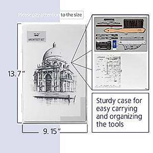 Mr. Pen- Professional Geometry Set, 17 Pcs, Architect Compass and Protractor Set, Interior Design Drafting Tools, Scale Ruler, Drawing Stencils, Metal Ruler