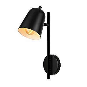 Globe Electric 65000049 1-Light Plug-in or Hardwire Wall Sconce, Matte Black, Pivoting Shade, Black Braided Fabric Designer Cord, E26 Base Socket, Home Décor, Wall Lighting, Home Improvement