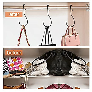 18 Pieces Purse Hanger for Closet, Unique Twist Design Bags Hanger Hooks, Black Closet Rod S Hooks, Large Size Closet Rod Hooks for Purses, Handbags, Belts, Scarves, Hats, Clothes, Hanging Bags