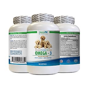HAPPY PET VITAMINS LLC Dog Allergy and Itch Relief - Dog Omega 3 - Healthy Skin Coat and Joints - Brain and Heart Health - Allergy Relief - Dog Omega 3-1 Bottle (180 Softgels)