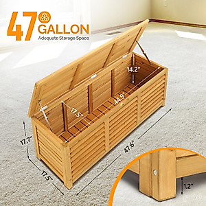 VINGLI 47 Gallon Wood Deck Box, Outdoor Storage Box for Tools, Cushions, Patio Storage Bench Container for Backyard, Porch, Garden (Natural)
