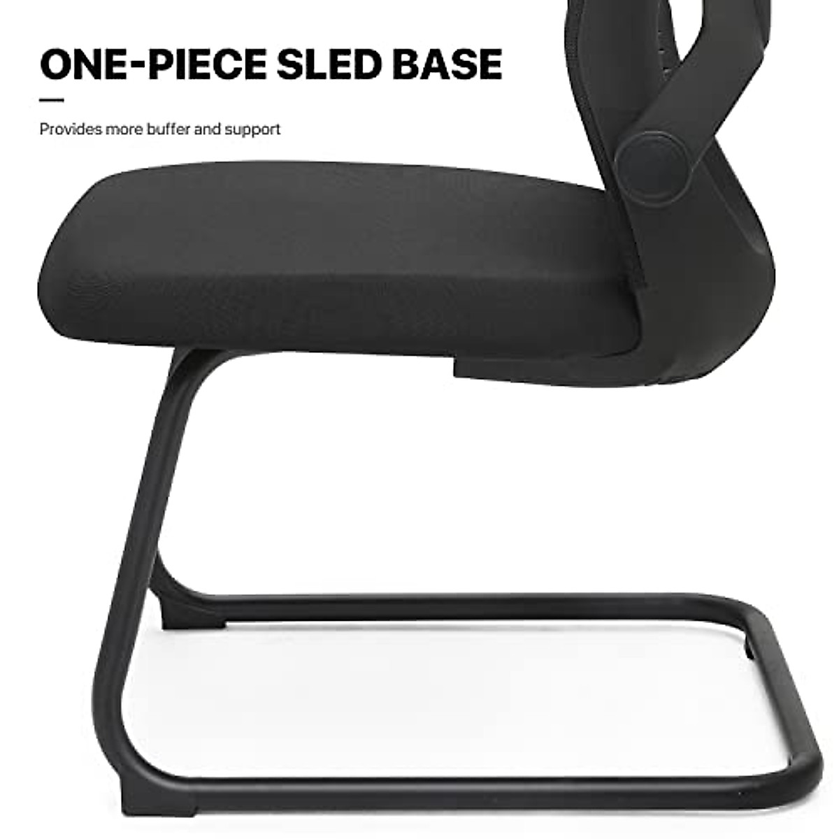 MoNiBloom Office Guest Chair Without Wheels, Executive Reception Chair with Lumbar Support and Sled Base, Mid-Back Mesh Task Chair with Flip-Up Arms for Reception Conference Wait Room, 250 LBS, Black