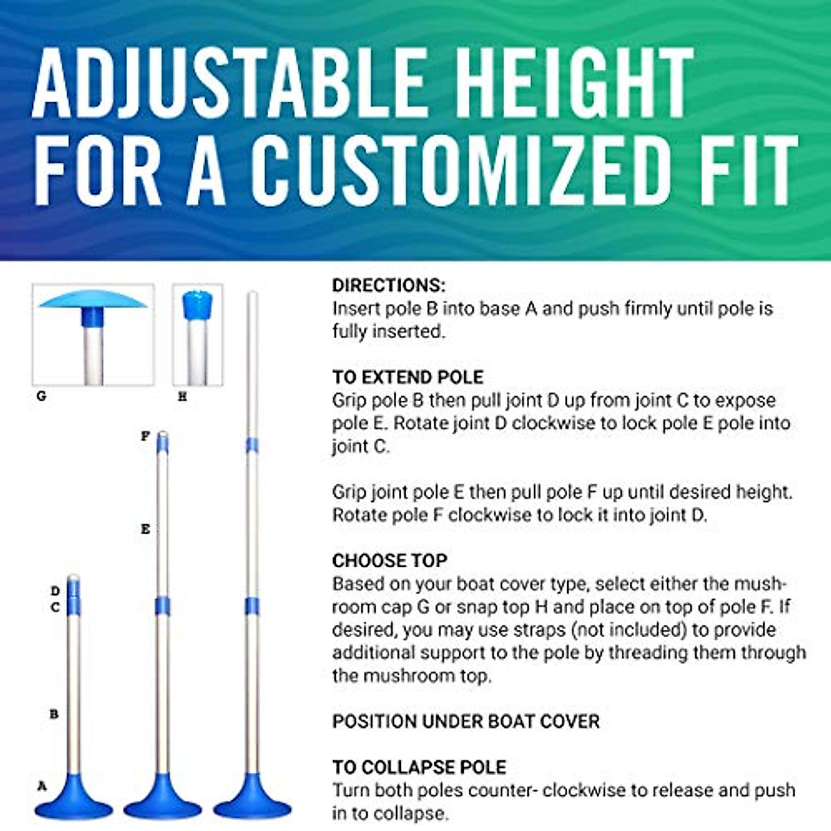 Boat Cover Support Poles 2 PK Support Systems - Two Adjustable Small to Large Posts Boat Cover Pole for Jon Boat Pontoon Boat Cover Aluminum Boat Tarps Bimini Tops Marine Grade