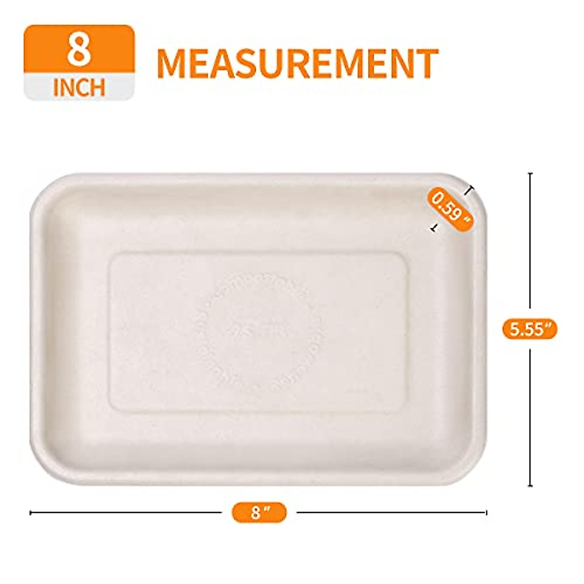 Celel 100 Pack 8 Inch Rectangle Paper Plates Heavy Duty, Bend-Resist Compostable 8 inch Disposable Trays for Taco, Burrito, Meat, Hot Dog