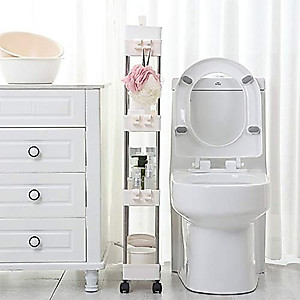 Modern Home 4 Tier Narrow Sliding Storage Organizer Rack - Laundry/Bathroom/Kitchen Rolling Cart (White)