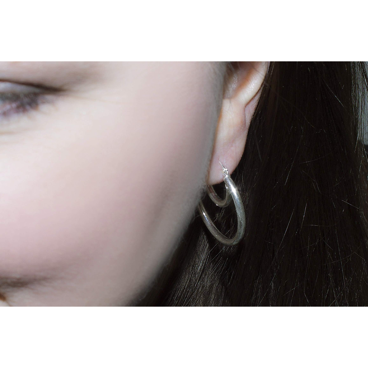 Mia Sarine 925 Sterling Silver 30mm Double Loop Crescent Lightweight Tube Hoop Earrings for Women White