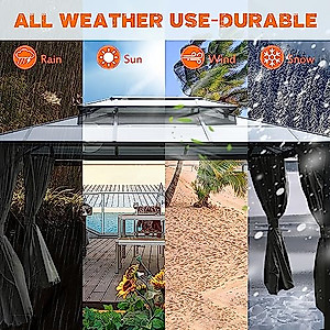 VEIKOU 10' x 13' Gazebo, Hardtop Gazebo w/Aluminum Frame & Polycarbonate Double Roof, Patio Gazebo with Netting and Curtains, Heavy-Duty Pergolas and Gazebos for Backyard, Deck and Lawns