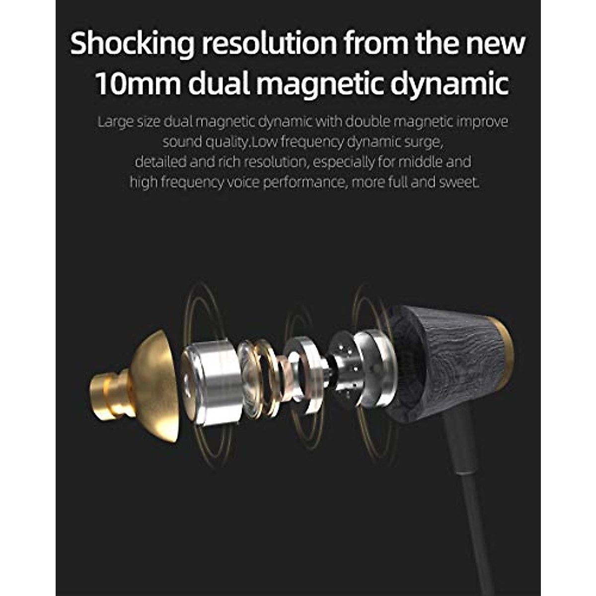 CCA CST in Ear Earbuds, Dual Magnetic Dynamic Drivers Earphones 3.5mm Jack with Mic and Inline Control Noise Isolating Lightweight Headphones for Music Video Phone Call Gaming, (Gold with Mic) …