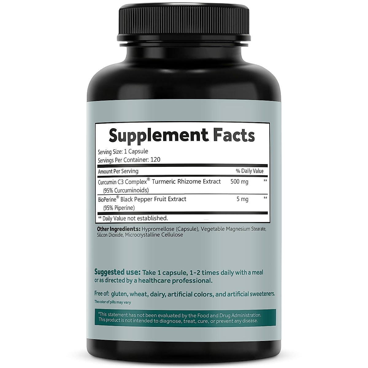 Bliss Serenity Turmeric Curcumin C3 Complex 500 mg, Enhanced with Black Pepper for Better Absorption; Kosher Certified, Non-GMO and Gluten Free - Standardized 95% Curcuminoids - 120 VegCaps